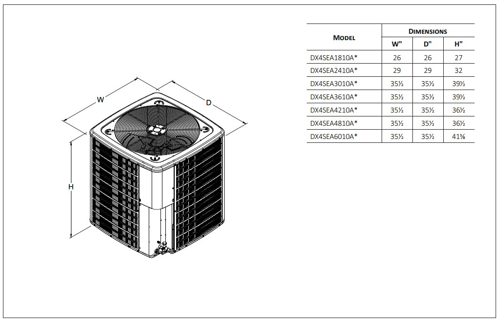 Air Conditioning Condensing Unit DX4SE 14.3 SEER2, Single-Phase, 2T R410A