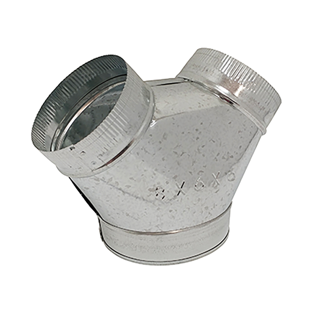 Duct Wye, Bull Nose, 6 in x 6 in x 6 in, 30 gauge THK