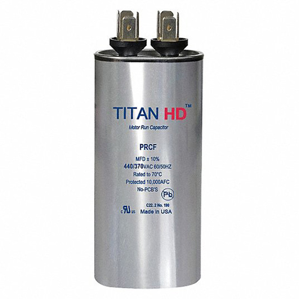 Capacitor, Run, 35 MFD, 440 V, 50/60 Hz, Round, Aluminum